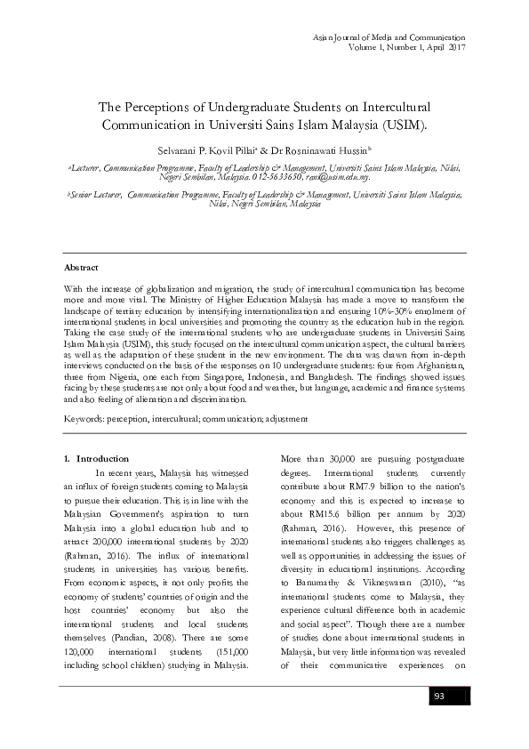 (PDF) The Perceptions of Undergraduate Students on Intercultural ...