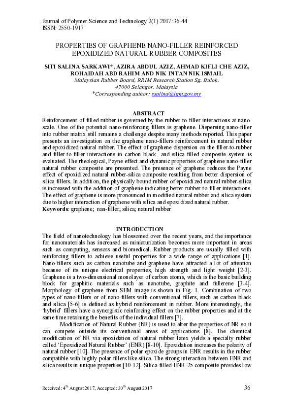 (PDF) Properties of graphene nano-filler reinforced epoxidized natural ...