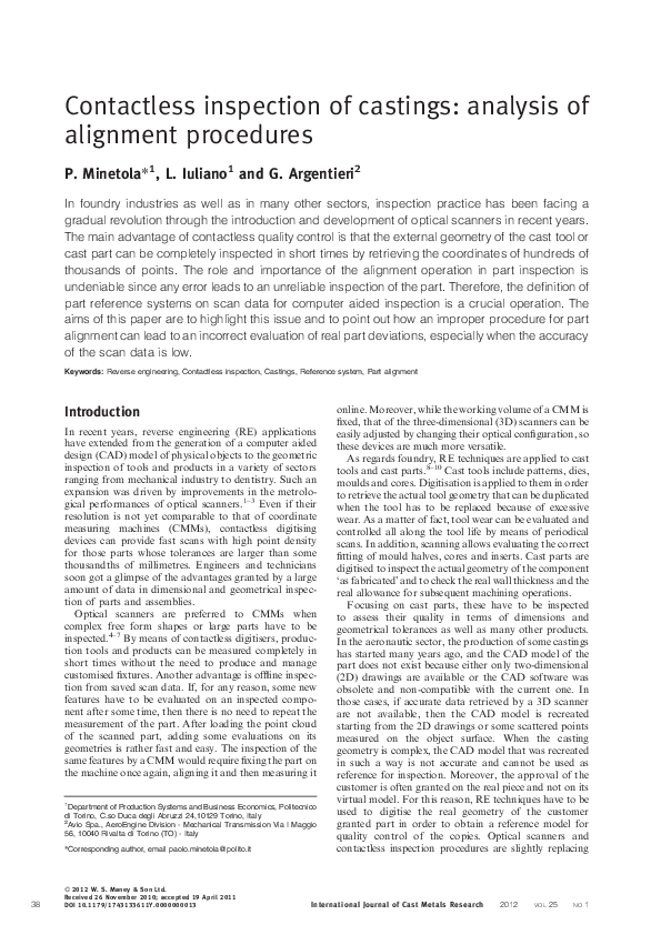 (PDF) Contactless inspection of castings: analysis of alignment procedures