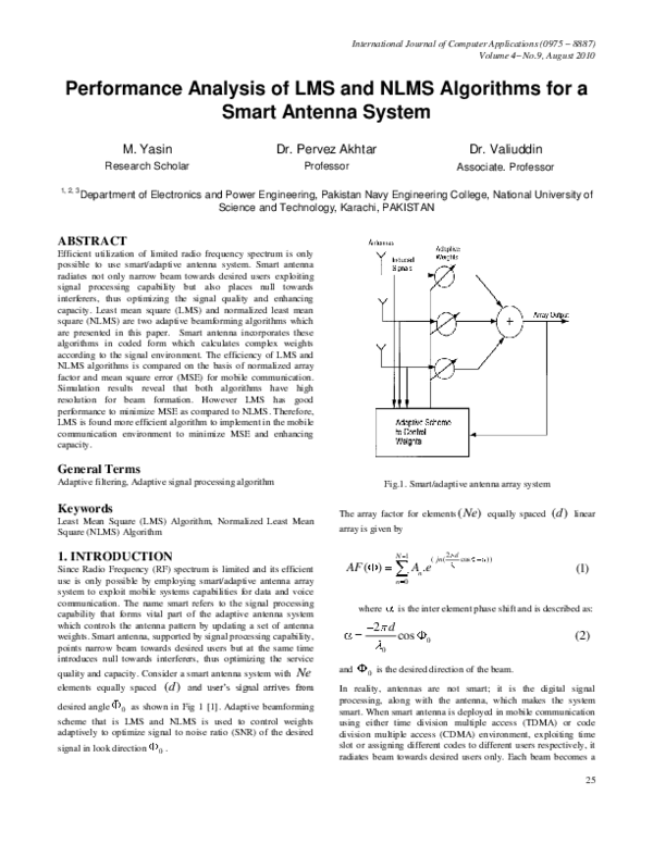 Pdf Performance Analysis Of Lms And Nlms Algorithms For A Smart Antenna System 