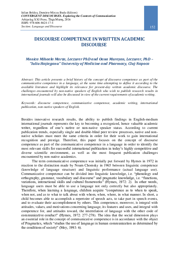 (PDF) Discourse Competence in Written Academic Discourse