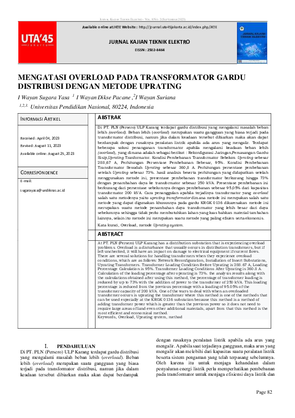 (PDF) Mengatasi Transformator Overload Dengan Metode Uprating Transformator Pada Gardu Distribusi