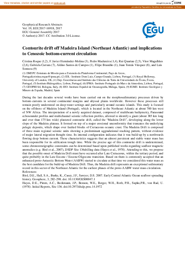 (PDF) Contourite drift off Madeira Island (Northeast Atlantic) and ...