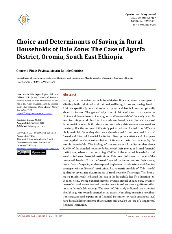 (PDF) Choice and Determinants of Saving in Rural Households of Bale ...