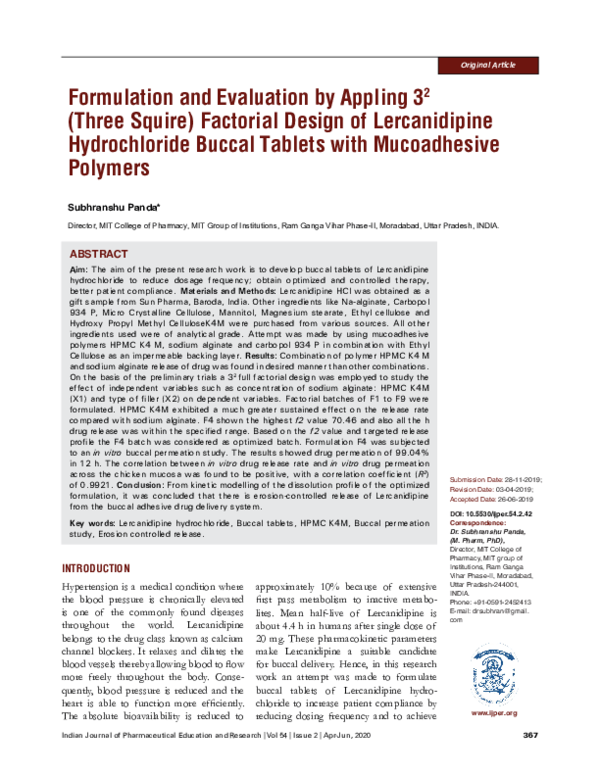 (PDF) Formulation and Evaluation by Appling 32 (Three Squire) Factorial ...