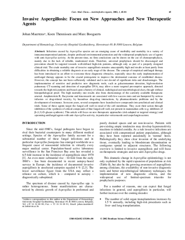Pdf Invasive Aspergillosis Focus On New Approaches And New