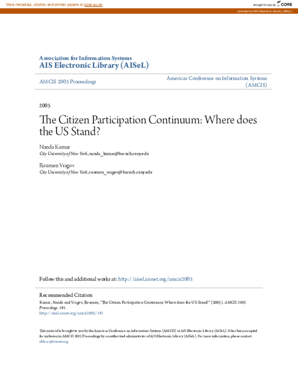 (PDF) The Citizen Participation Continuum: Where does the US Stand?