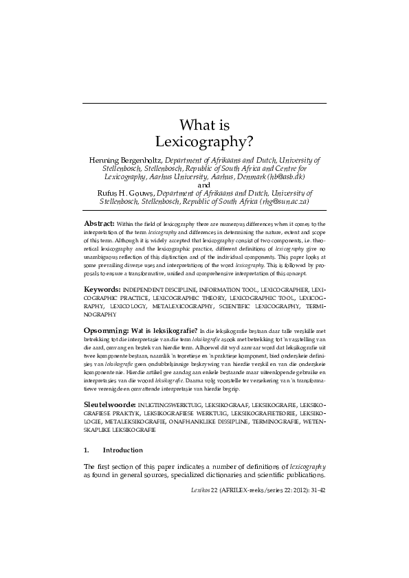 (PDF) What is Lexicography?