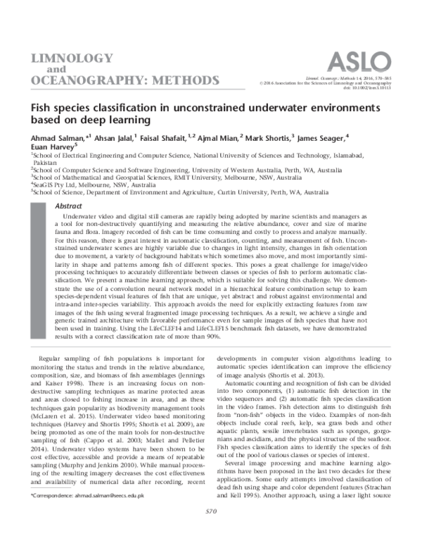 (PDF) Fish species classification in unconstrained underwater ... (PDF) Fish species classification in unconstrained underwater ...