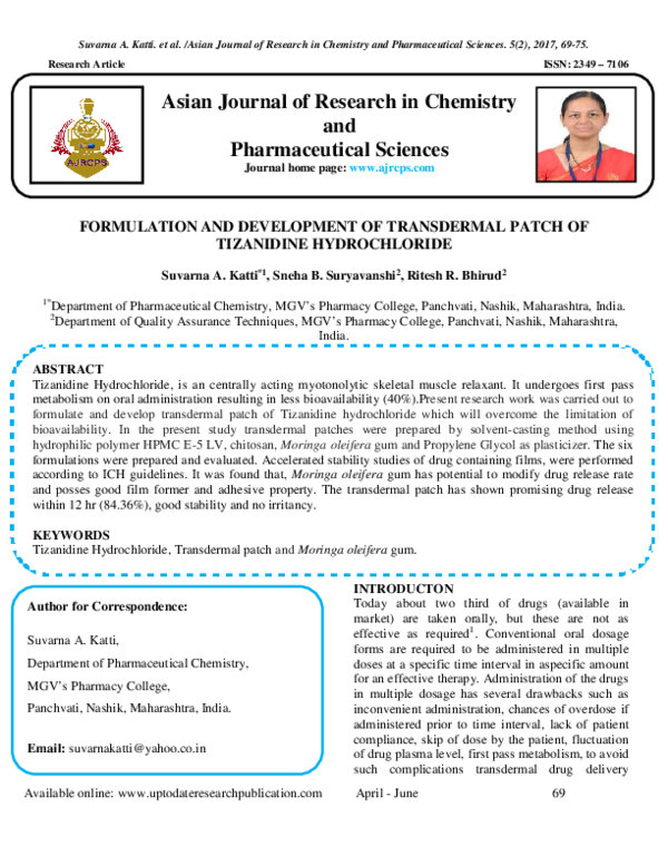 (PDF) Formulation and Development of Transdermal Patch of Tizanidine ...