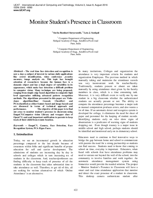 (PDF) Monitor Student’s Presence in Classroom
