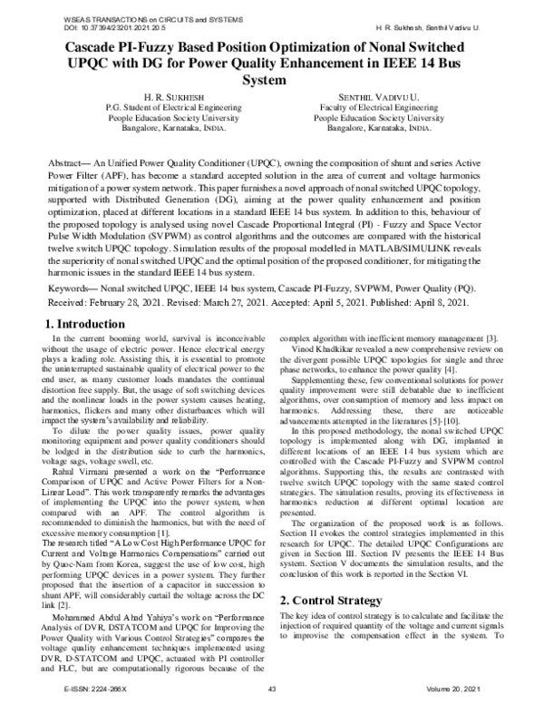 Pdf Cascade Pi Fuzzy Based Position Optimization Of Nonal Switched Upqc With Dg For Power