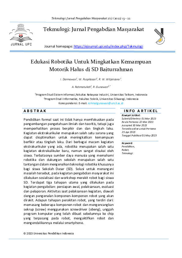 (PDF) Edukasi robotika untuk mingkatkan kemampuan motorik halus di SD ...