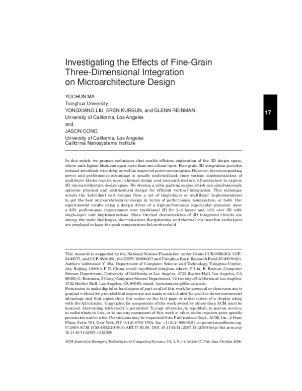 (PDF) Investigating the effects of fine-grain three-dimensional integration on microarchitecture ...