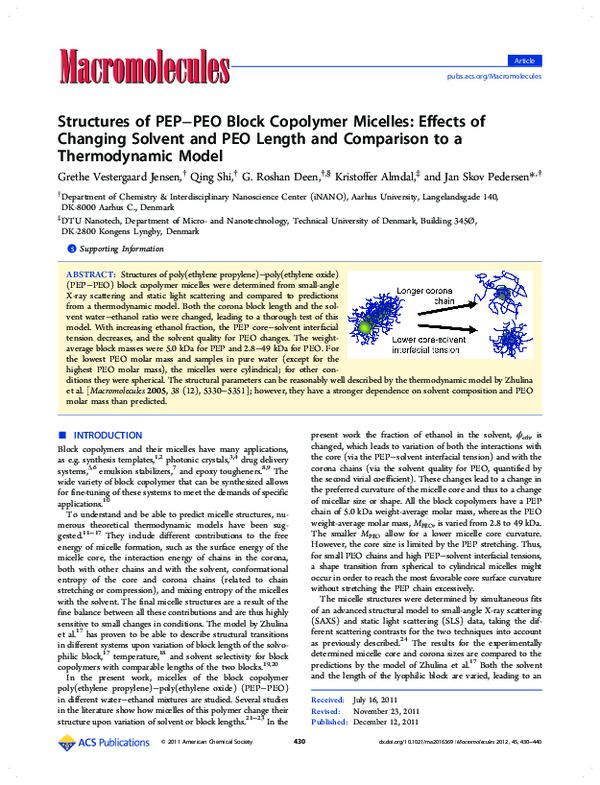 (PDF) Structures of PEP–PEO Block Copolymer Micelles: Effects of Changing Solvent and PEO Length ...