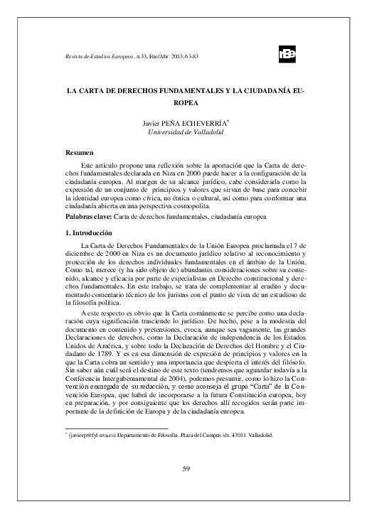 (PDF) La Carta de Derechos Fundamentales y la ciudadanía europea