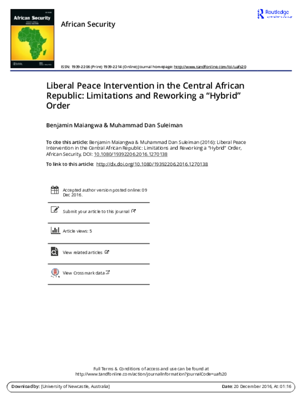 (PDF) Liberal Peace Intervention in the Central African Republic ...