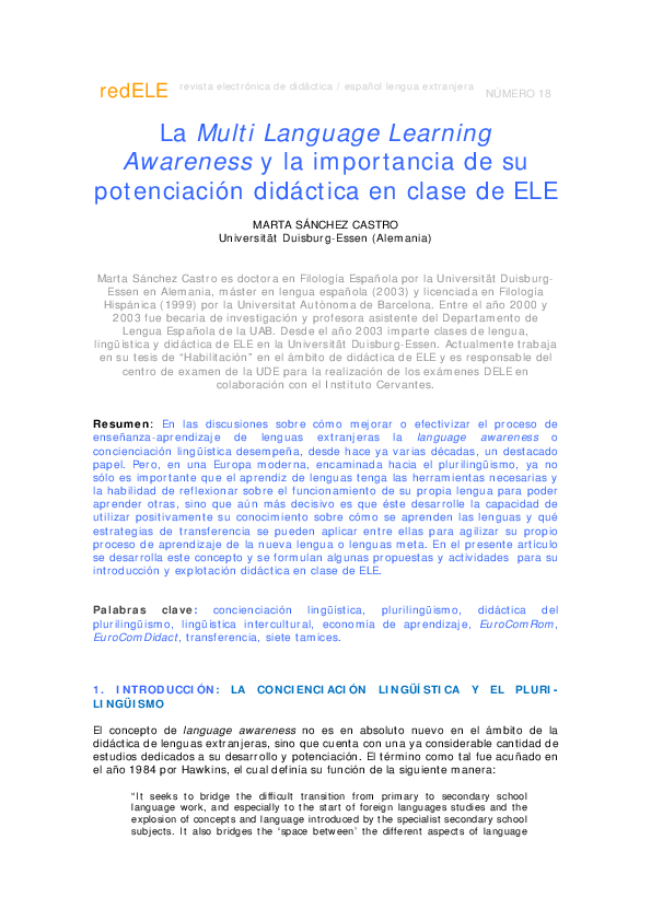 (PDF) La Multi Language Learning Awareness y la importancia de su ...