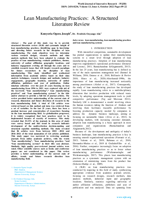(PDF) Lean Manufacturing Practices A Structured Literature Review