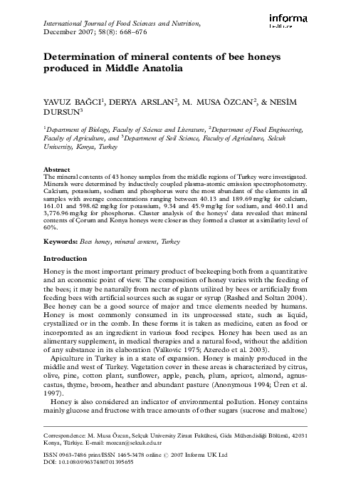 (PDF) Determination of mineral contents of bee honeys produced in ...