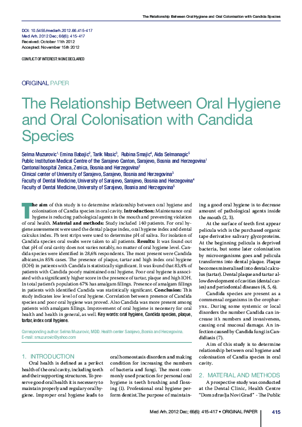 (PDF) The Relationship Between Oral Hygiene and Oral Colonisation with Candida Species