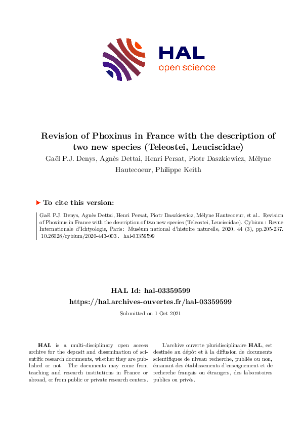 (PDF) Revision of Phoxinus in France with the description of two new ...