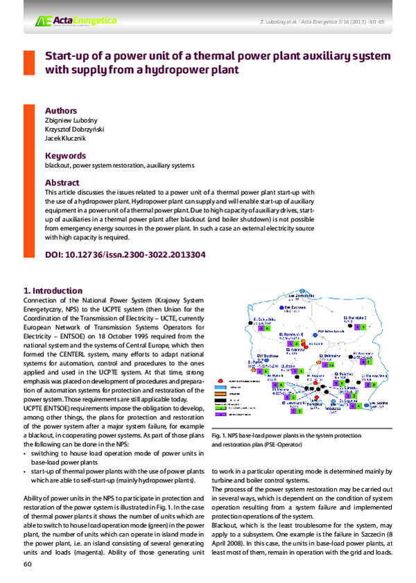 (PDF) Start-up of a power unit of a thermal power plant auxiliary ...