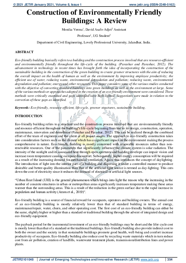(PDF) Construction of Environmentally Friendly Buildings: A Review
