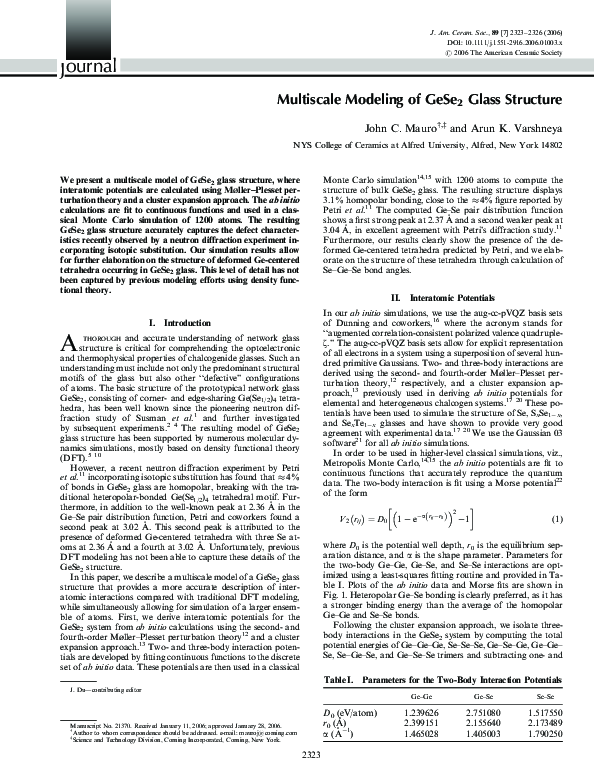 (PDF) Multiscale Modeling of GeSe2 Glass Structure | Arun Varshneya ...