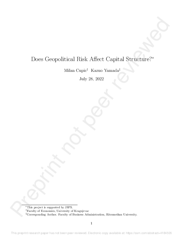 (PDF) Does Geopolitical Risk Affect Capital Structure?