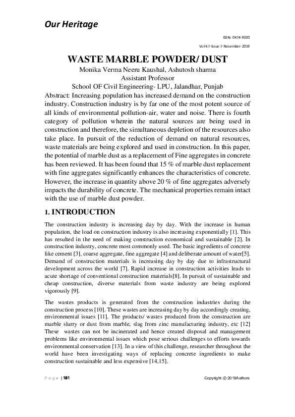 (PDF) WASTE MARBLE POWDER/ DUST