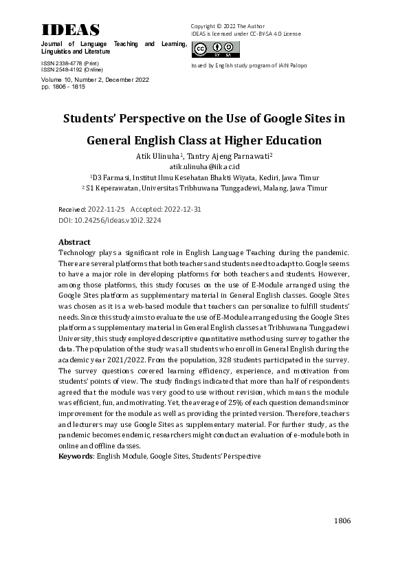 (PDF) Students’ Perspective on the Use of Google Sites in General ...