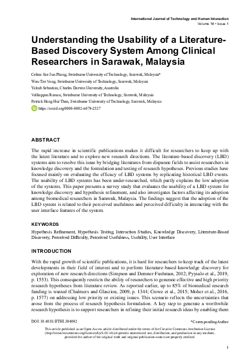 (PDF) Understanding the Usability of a Literature-Based Discovery System Among Clinical ...