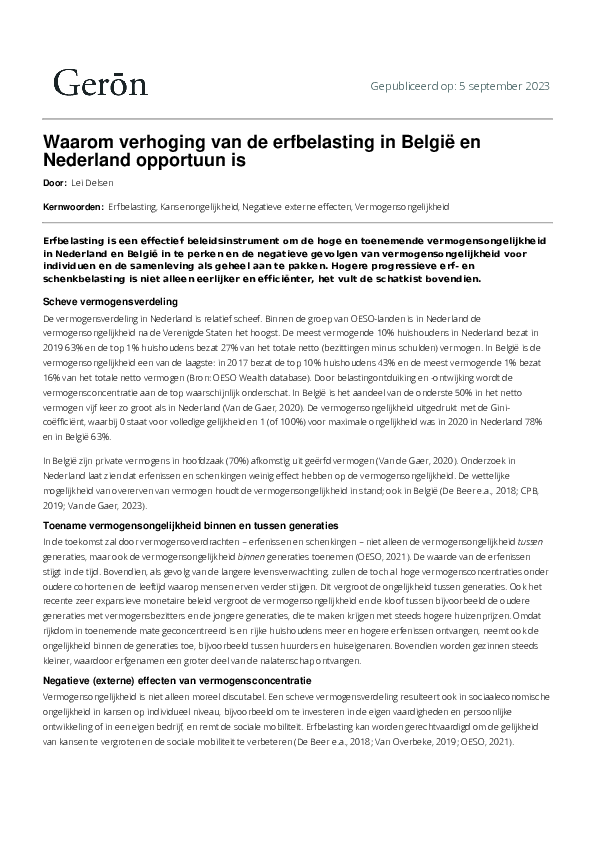 (PDF) Waarom verhoging van de erfbelasting in België en Nederland ...