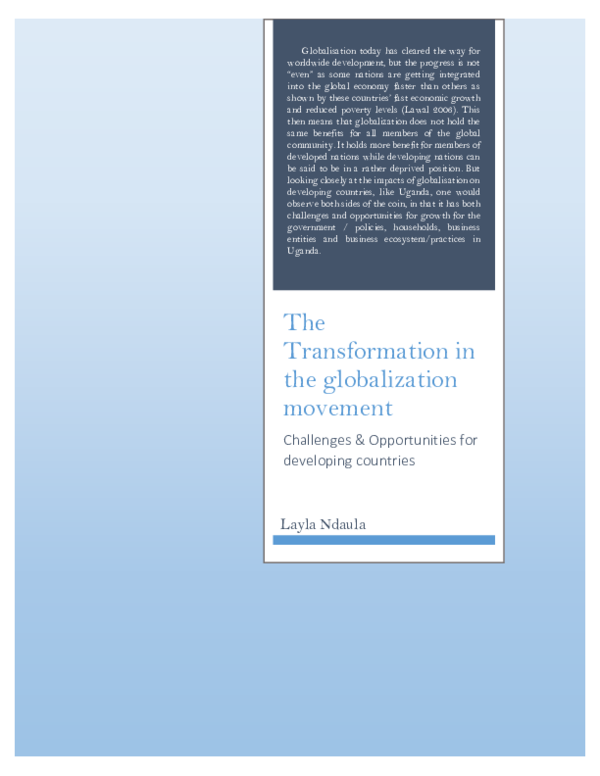 (PDF) Transformations in the globalization movement; Challenges & Opportunities for developing ...