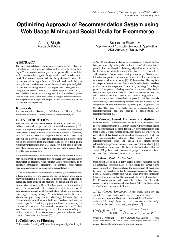 Pdf Optimizing E Commerce Recommendations With Hybrid Systems