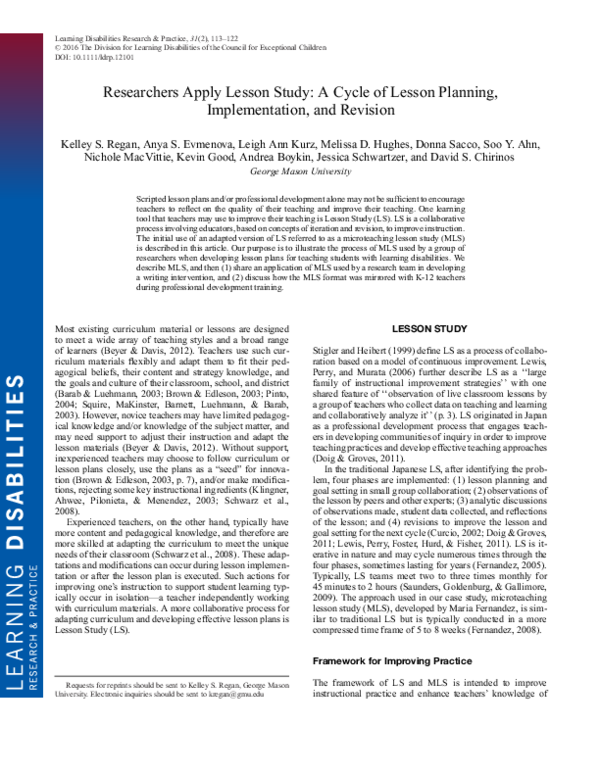 (PDF) Researchers Apply Lesson Study: A Cycle of Lesson Planning, Implementation, and Revision