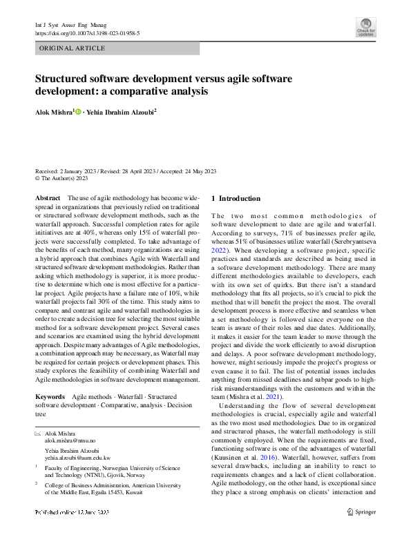 Pdf Structured Software Development Versus Agile Software Development