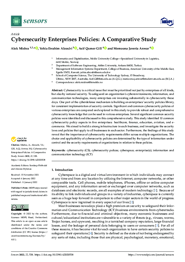 (PDF) Cybersecurity Enterprises Policies: A Comparative Study