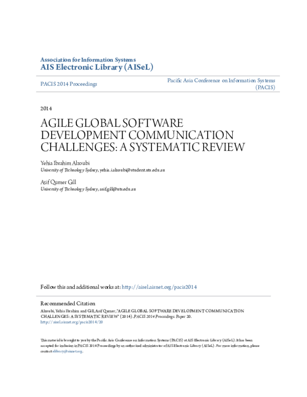 Pdf Agile Global Software Development Communication Challenges A Systematic Review