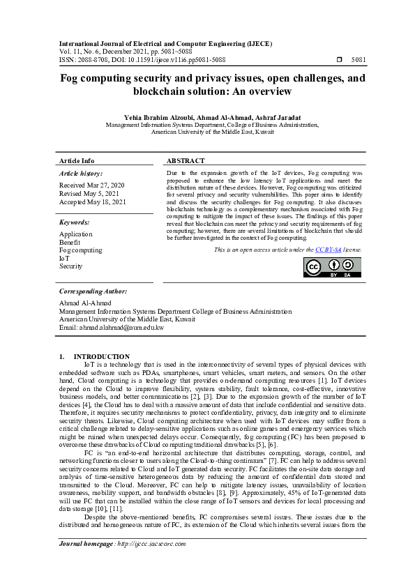 Pdf Fog Computing Security And Privacy Issues Open Challenges And Blockchain Solution An