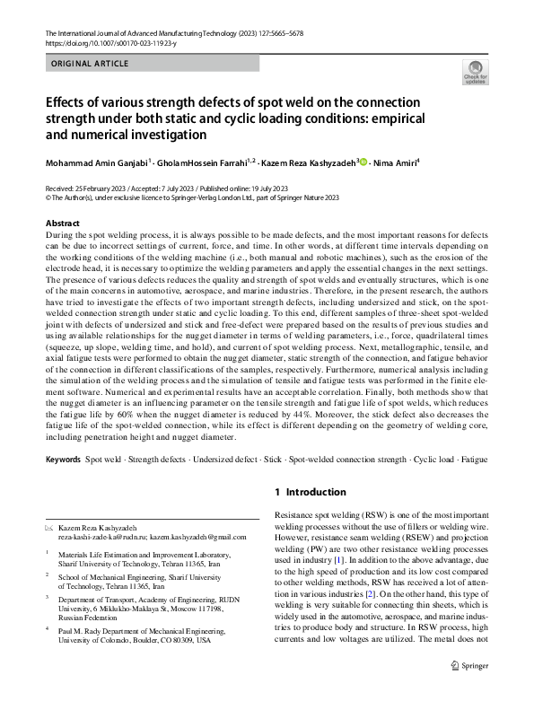 (PDF) Effects of various strength defects of spot weld on the ...
