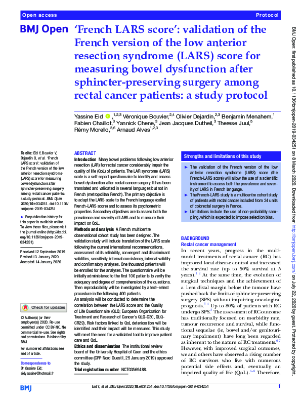 (PDF) ‘French LARS score’: validation of the French version of the low ...