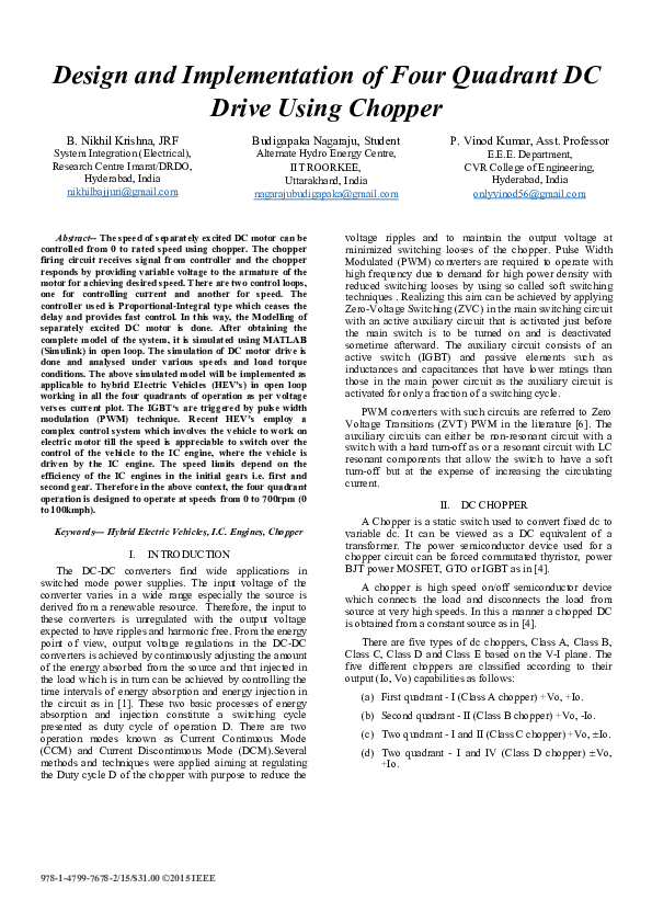 (PDF) Design and implementation of four quadrant DC drive using chopper