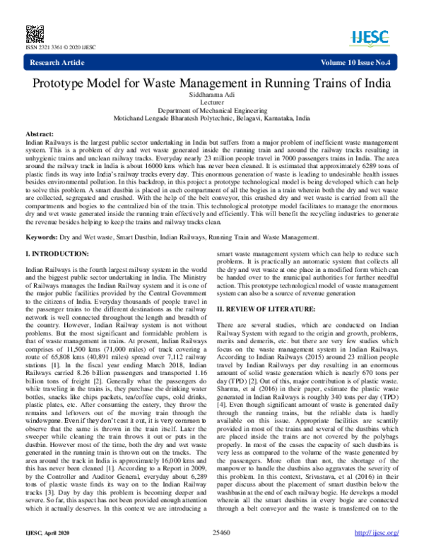 (PDF) Prototype Model for Waste Management in Running Trains of India
