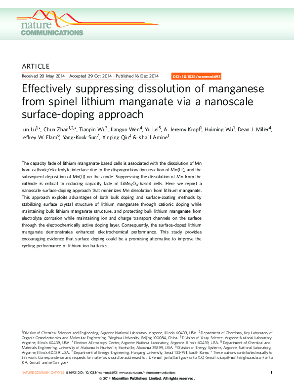 (PDF) Effectively suppressing dissolution of manganese from spinel ...