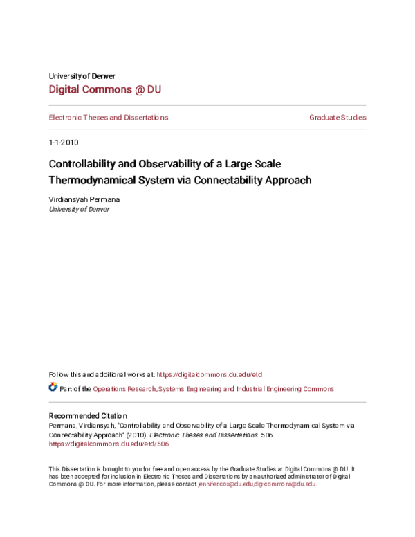 (PDF) Controllability and Observability of a Large Scale ...