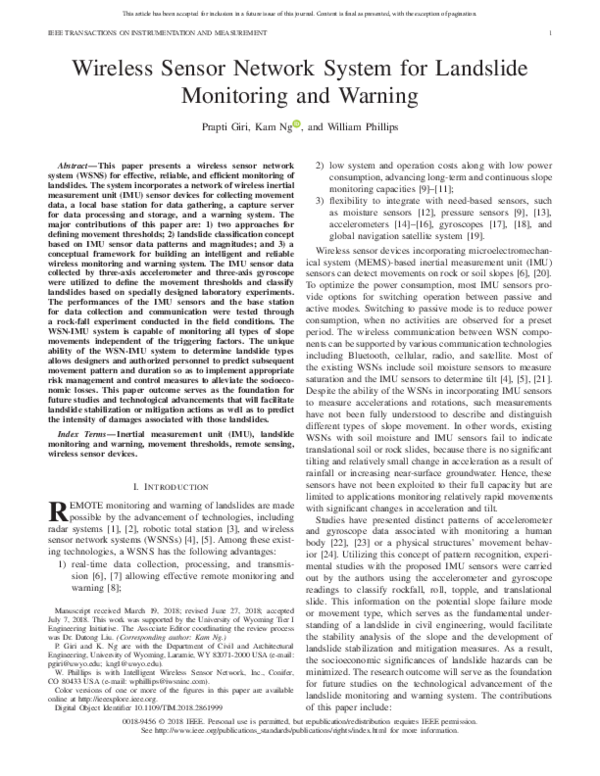 Pdf Wireless Sensor Network System For Landslide Monitoring And Warning