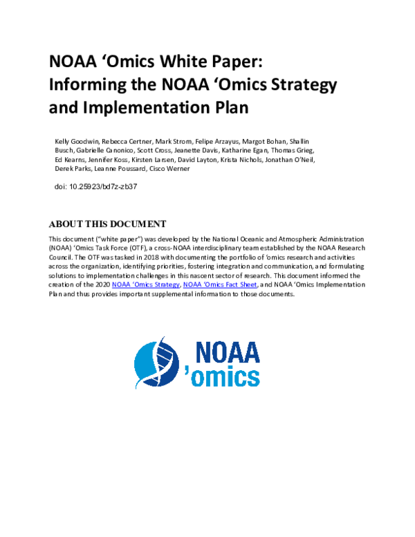 (PDF) NOAA 'Omics White Paper: Informing the NOAA 'Omics Strategy and ...