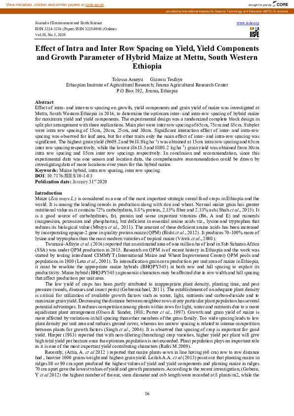 (PDF) Effect of Intra and Inter Row Spacing on Yield, Yield Components and Growth Parameter of ...